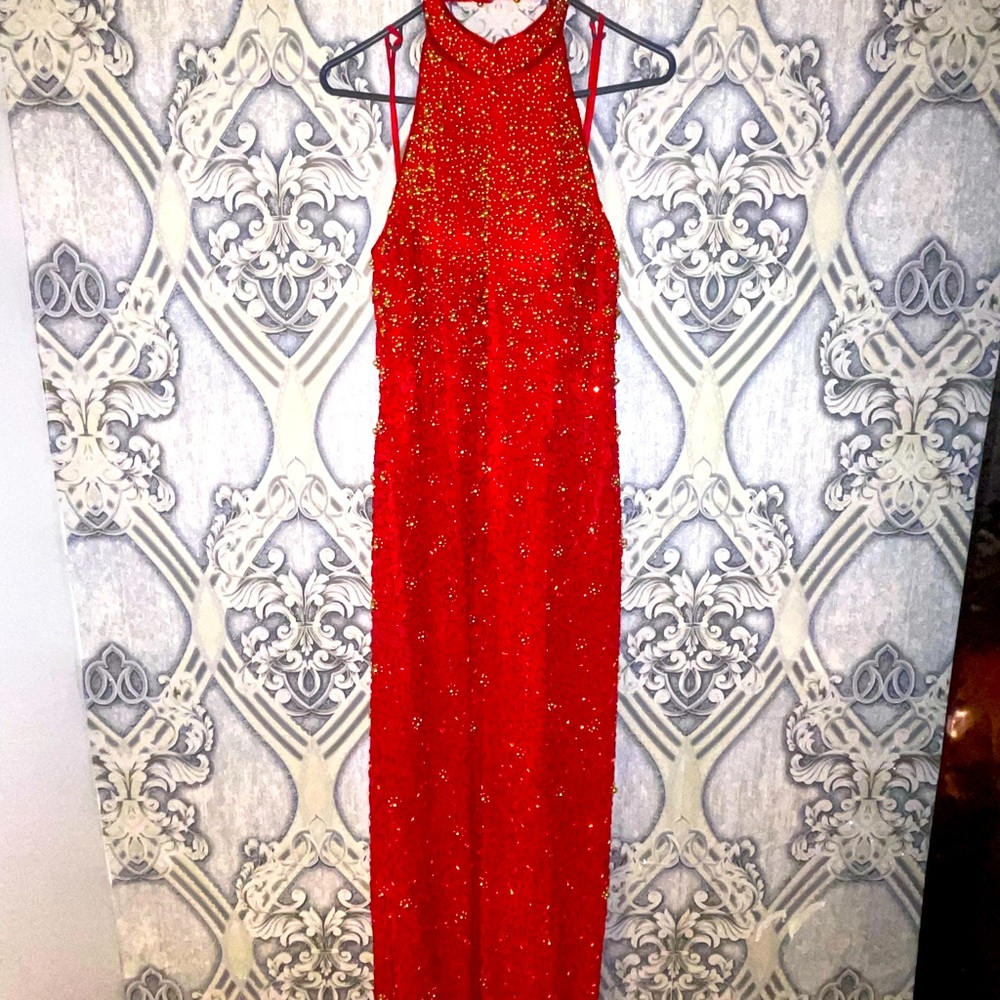 Halter Beaded Bodice Split Red Engagement Dress Prom,… - Gem